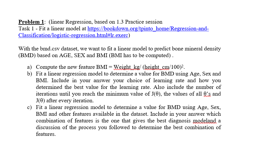 Solved Problem 1: (linear Regression, based on 1.3 Practice | Chegg.com