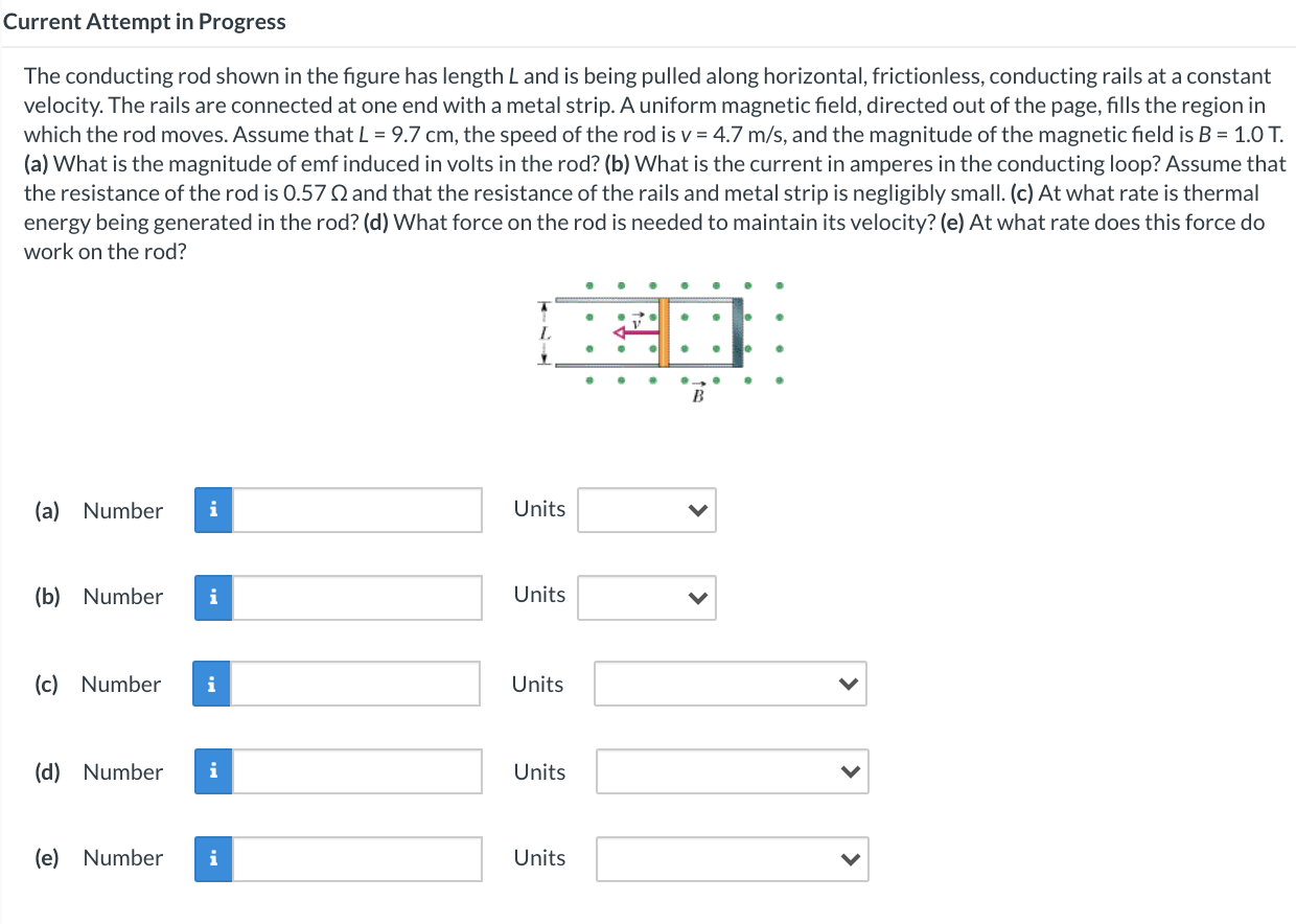 Solved Current Attempt in Progress The conducting rod shown | Chegg.com
