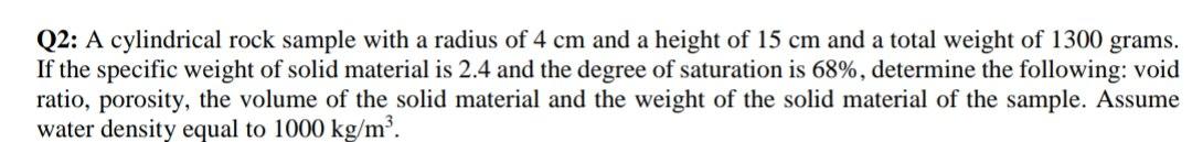 Solved Q2: A cylindrical rock sample with a radius of 4 cm | Chegg.com