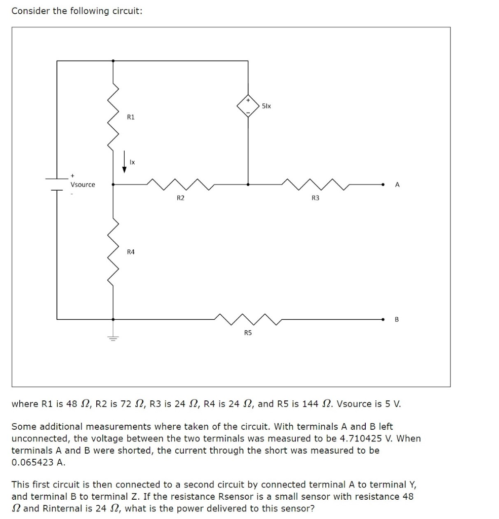 Solved Consider the following circuit: 51x R1 Vsource A R2 | Chegg.com