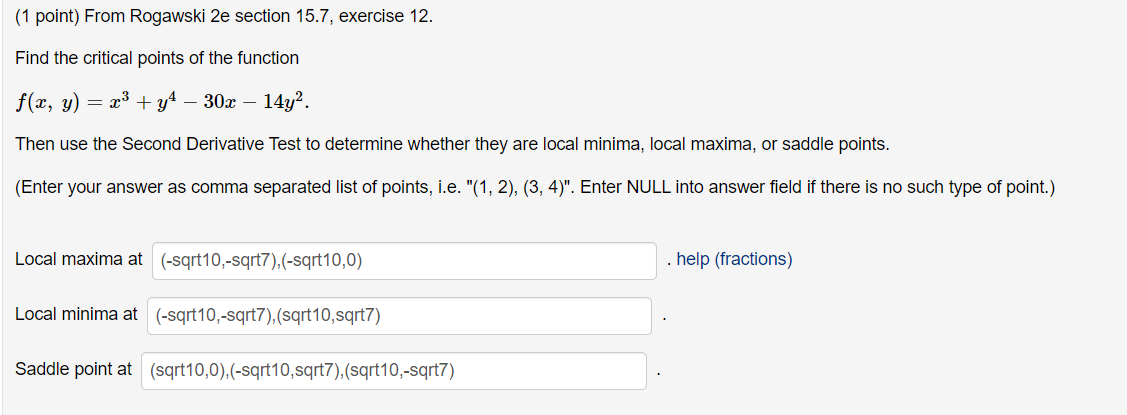 Solved 1 Point From Rogawski 2e Section 15 7 Exercise 12 Chegg