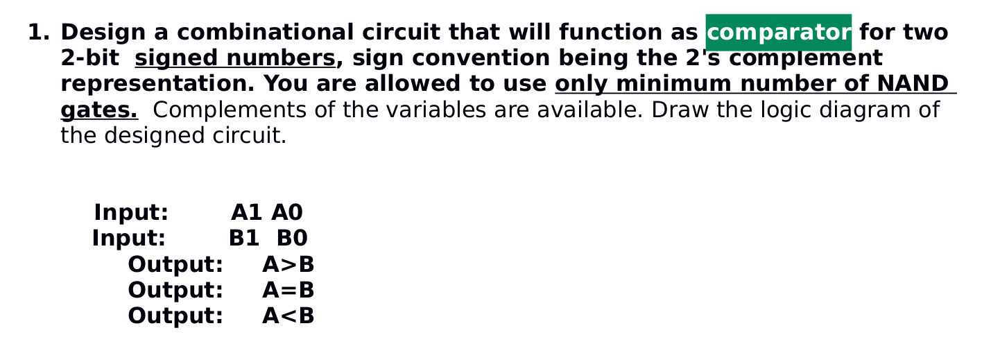 Solved 1. Design a combinational circuit that will function | Chegg.com