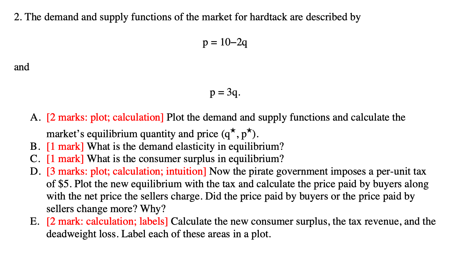 Solved 2. The demand and supply functions of the market for | Chegg.com