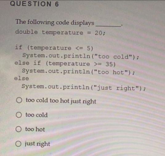 Solved QUESTION 6 The following code displays double | Chegg.com