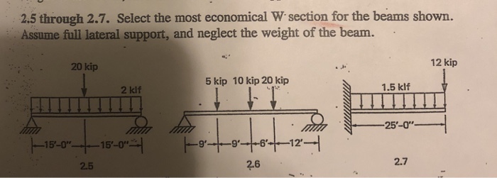 Solved 2.5 through 2.7. Select the most economical W section | Chegg.com
