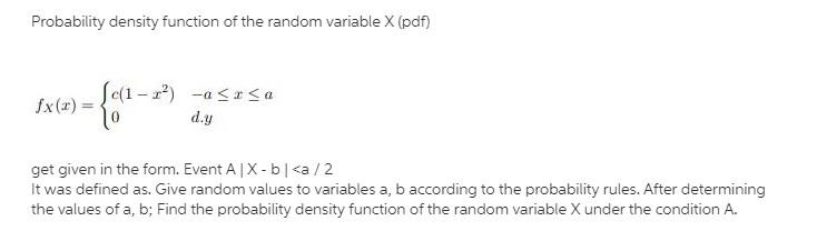 Solved Probability density function of the random variable X | Chegg.com