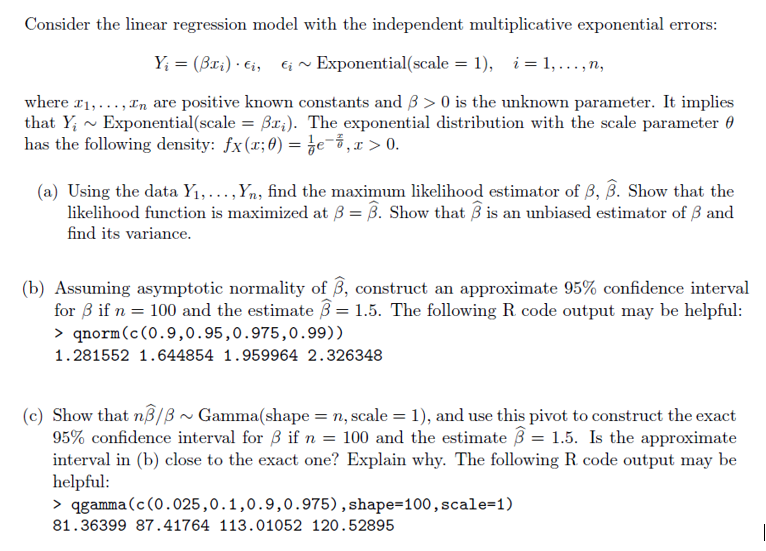 Solved Consider the linear regression model with the | Chegg.com