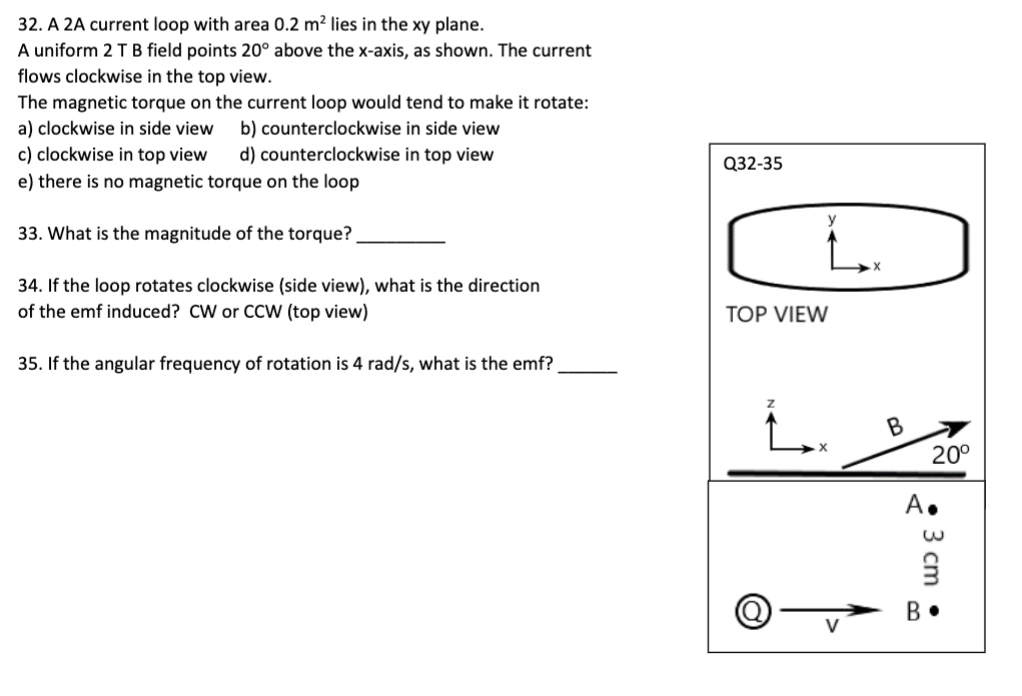 Solved 32. A 2 A current loop with area 0.2 m2 lies in the | Chegg.com