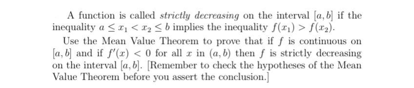 Solved A function is called strictly decreasing on the | Chegg.com