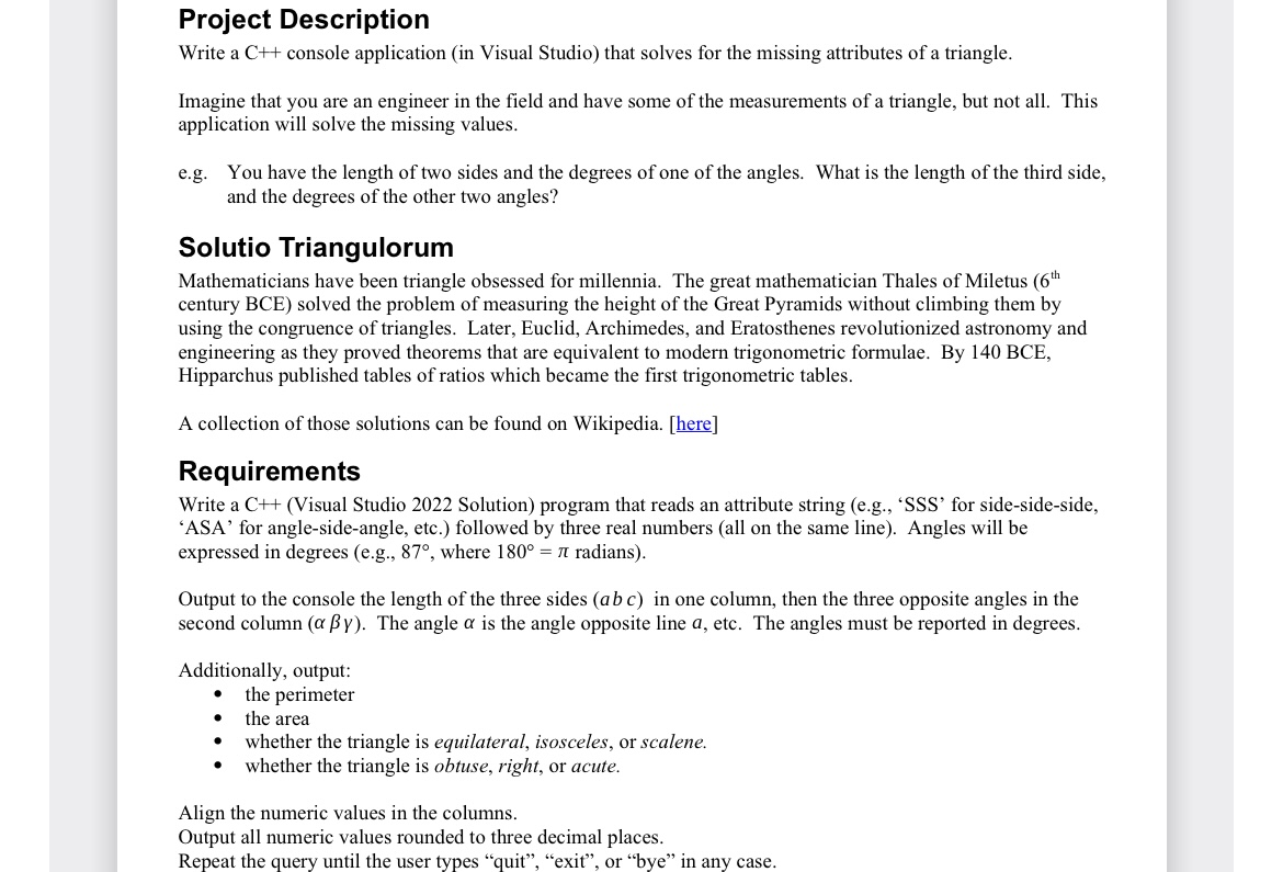 Solved Project Descriptionwrite A C console Application