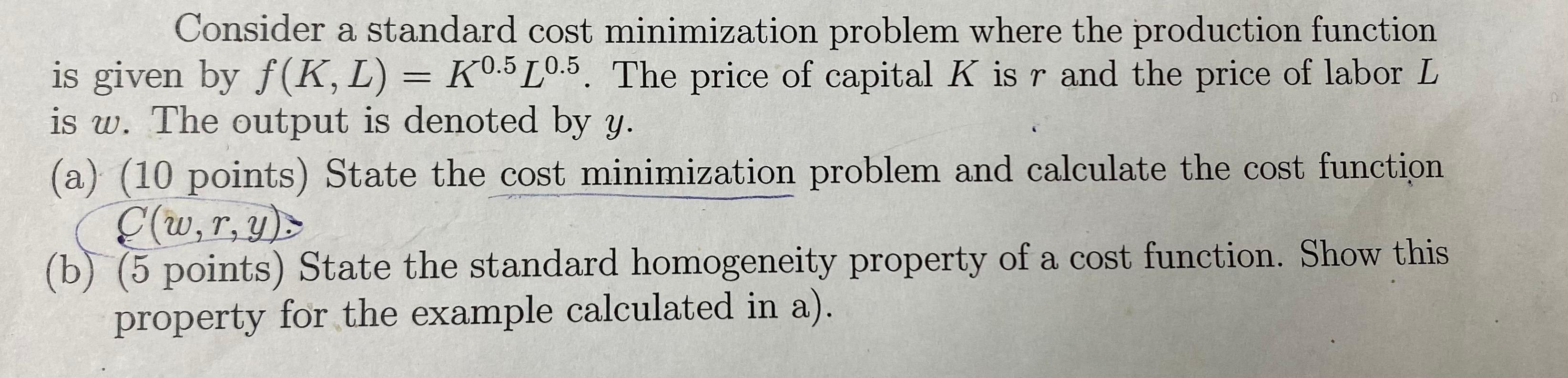 Solved r Consider a standard cost minimization problem where | Chegg.com
