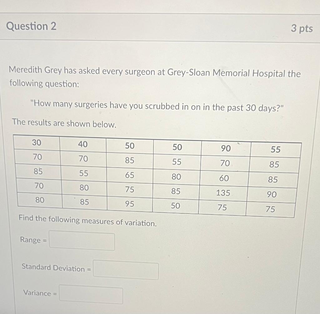Solved Meredith Grey has asked every surgeon at Grey-Sloan | Chegg.com