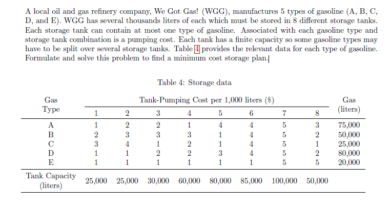 Solved A local oil and gas refinery company, We Got Gas! | Chegg.com