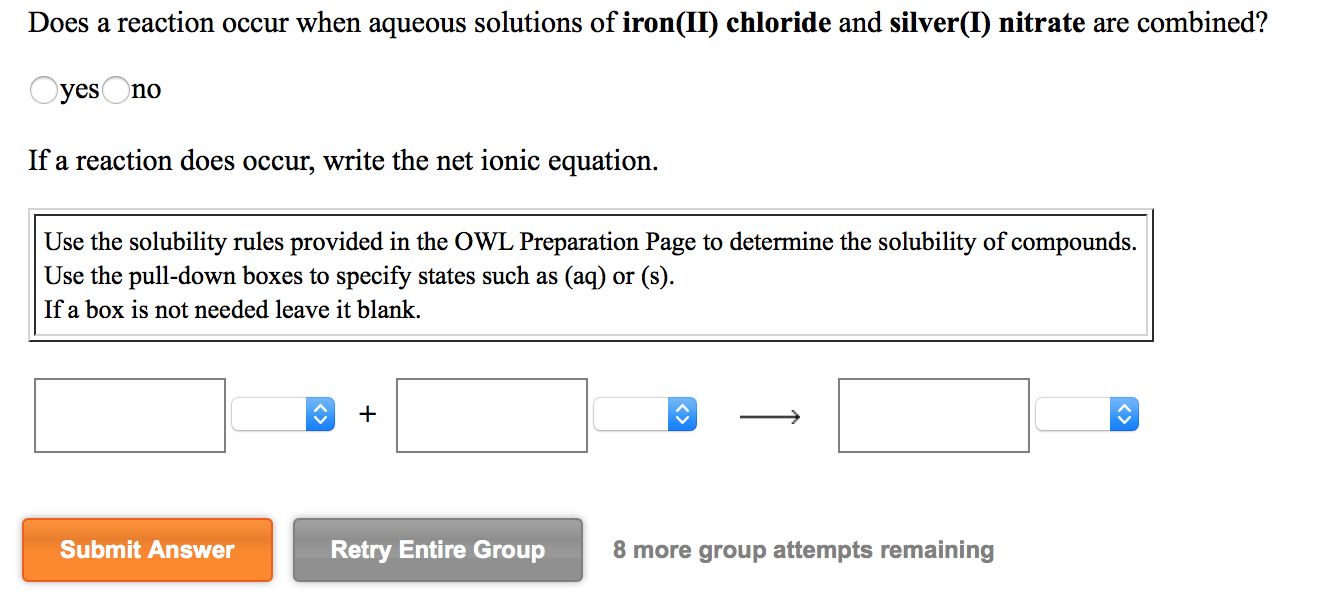 Solved Does a reaction occur when aqueous solutions of | Chegg.com
