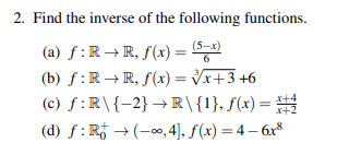Solved 2. Find the inverse of the following functions. (a) | Chegg.com