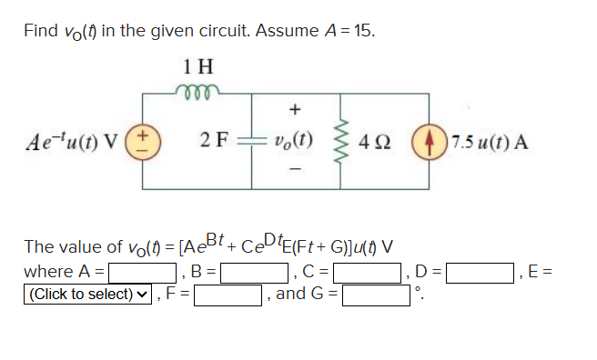 Find vO(t) in ﻿the given circuit. Assume A=15.The | Chegg.com