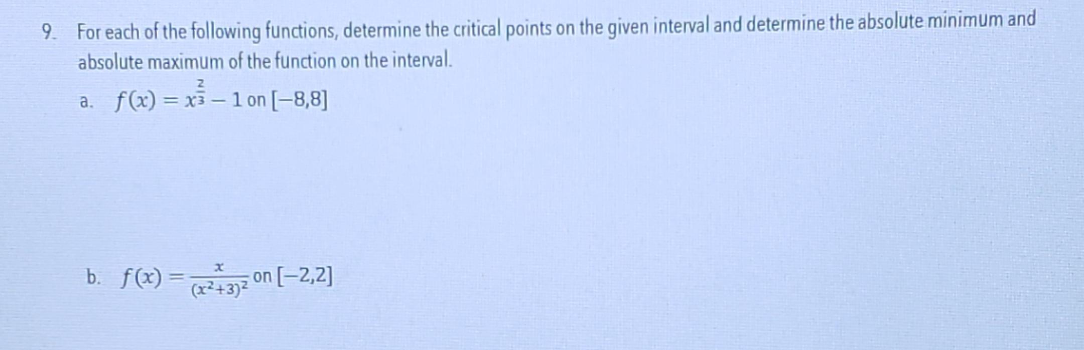 Solved 9. For each of the following functions, determine the | Chegg.com