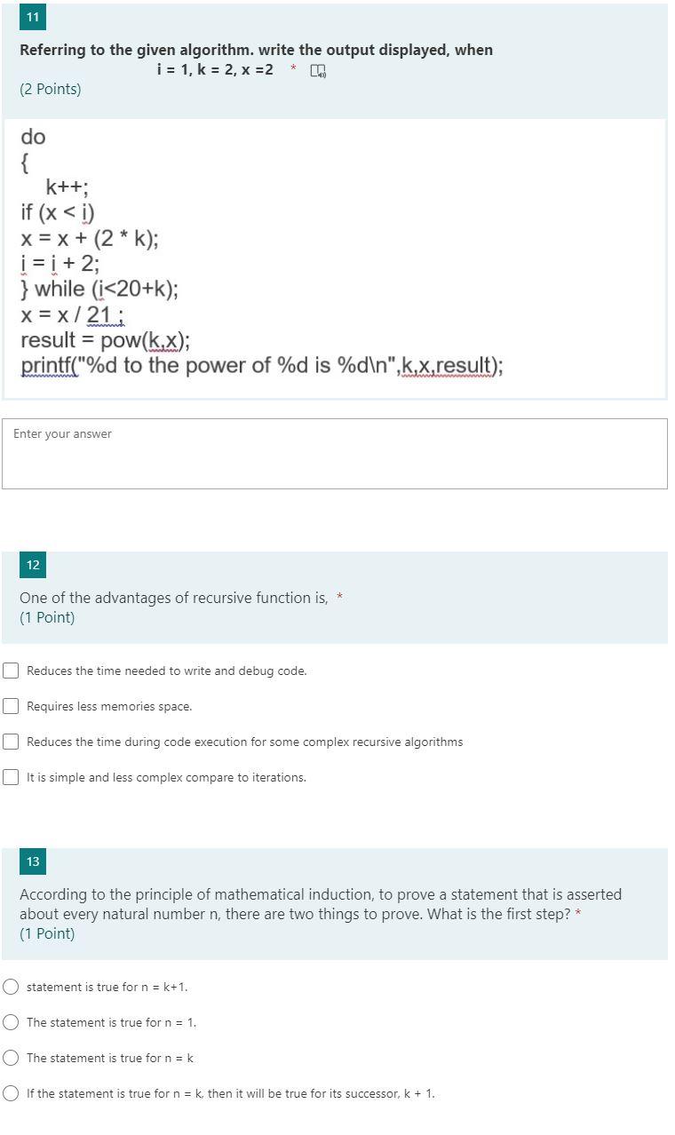 Solved 11 Referring to the given algorithm. write the output | Chegg.com