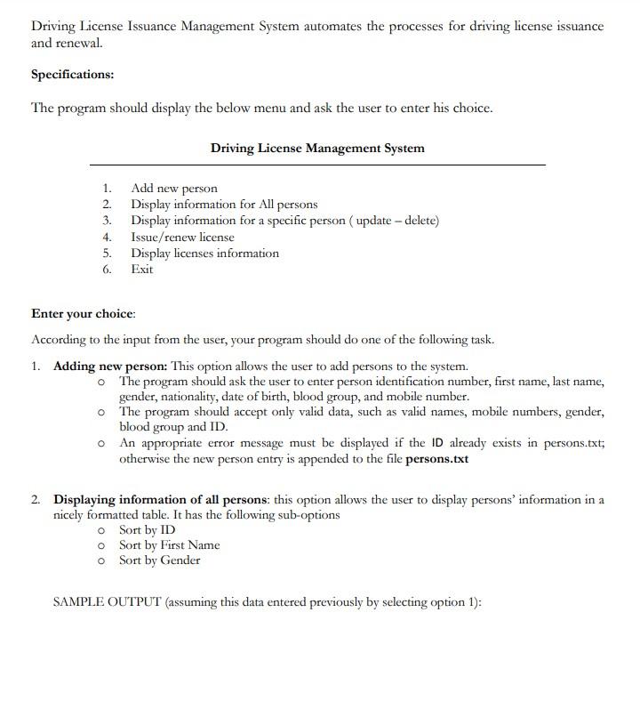Driving License Issuance Management System automates | Chegg.com