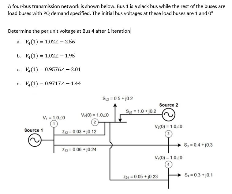 Solved A four-bus transmission network is shown below. Bus 1 | Chegg.com