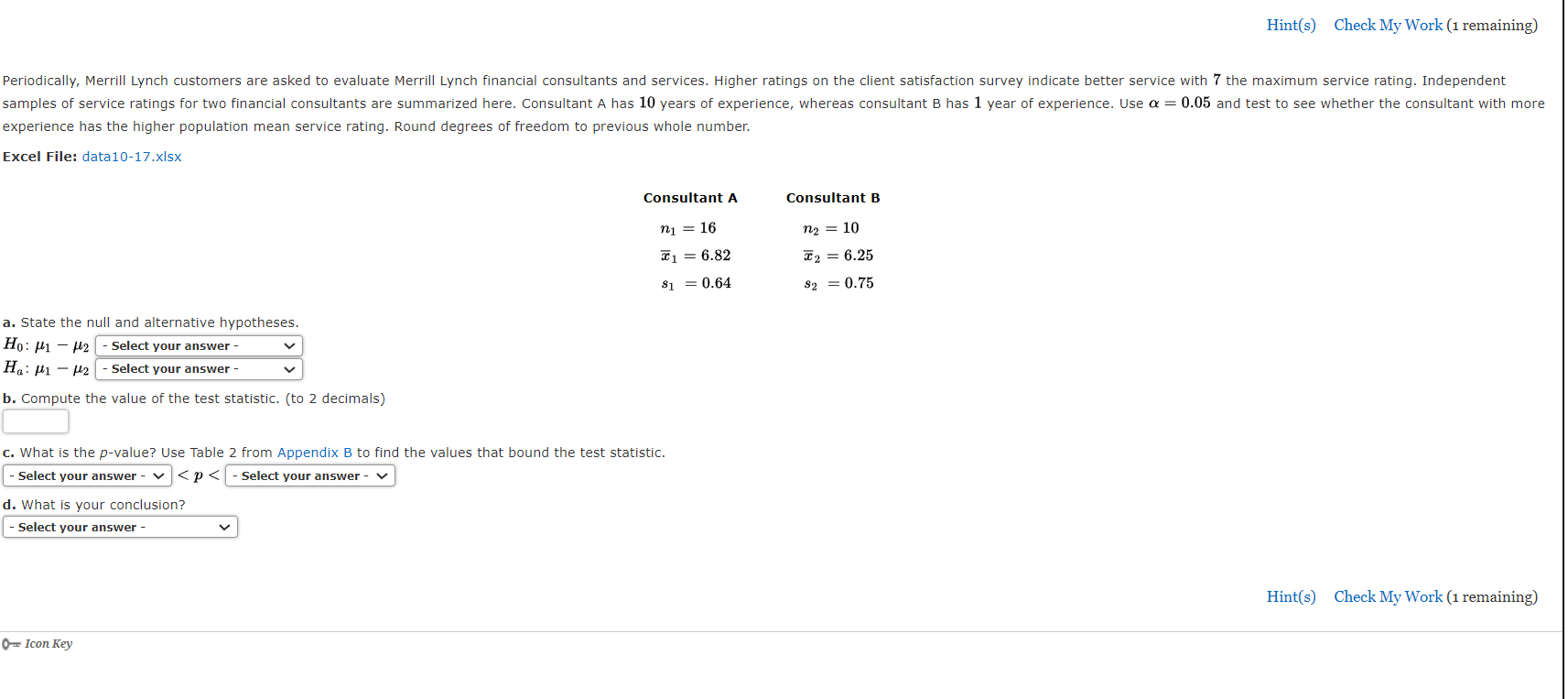 Solved experience has the higher population mean service | Chegg.com
