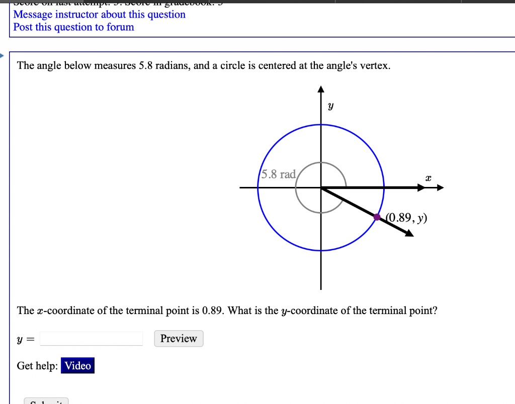 Solved The angle below measures 5.8 radians, and a circle is | Chegg.com