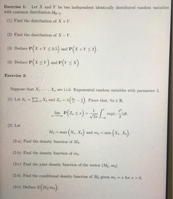 Solved Exercise 1 Let X And Y Be Two Independent