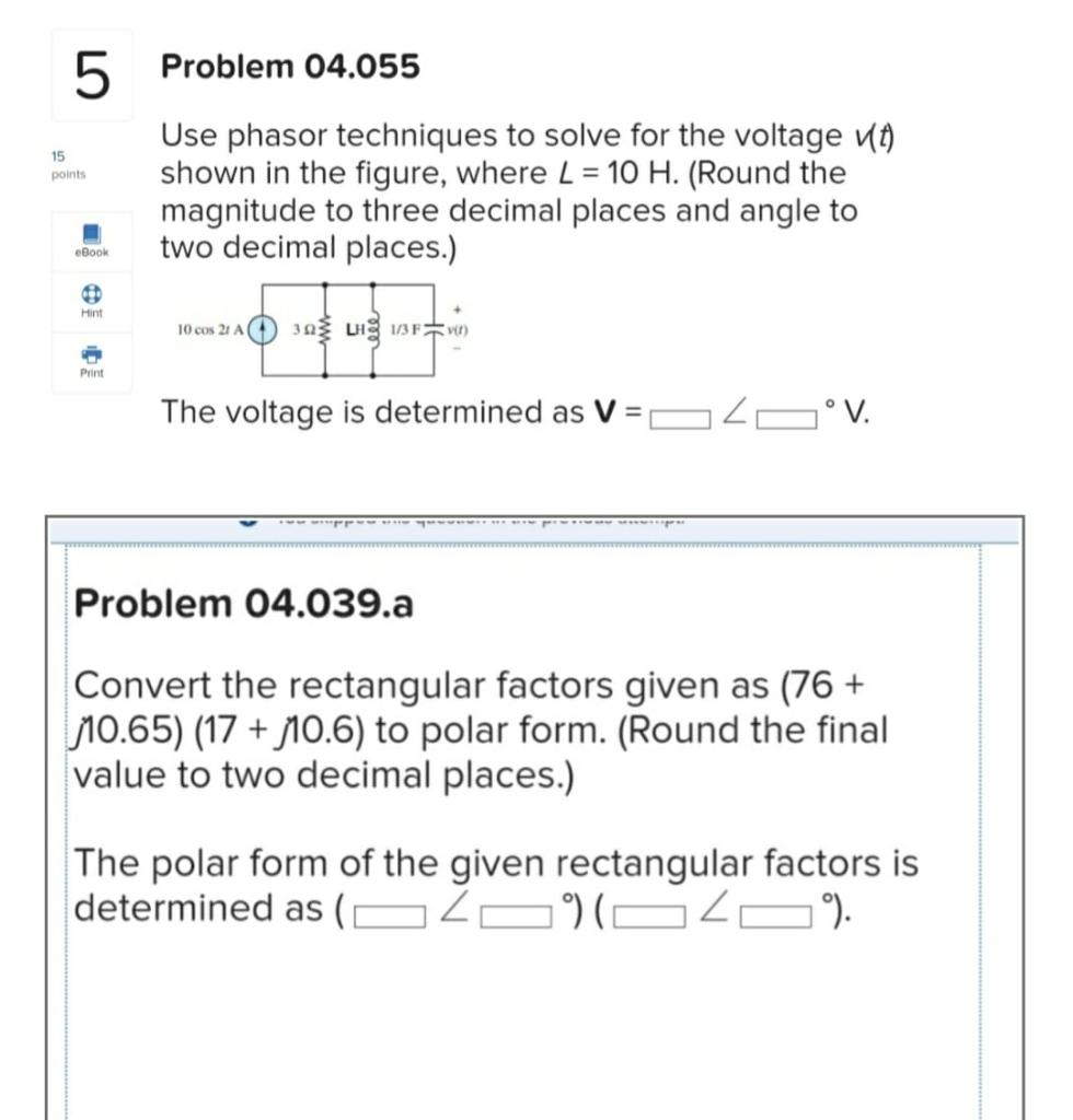 Solved Use phasor techniques to solve for the voltage ν(t) | Chegg.com
