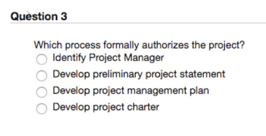 Solved Which process formally authorizes the project? | Chegg.com