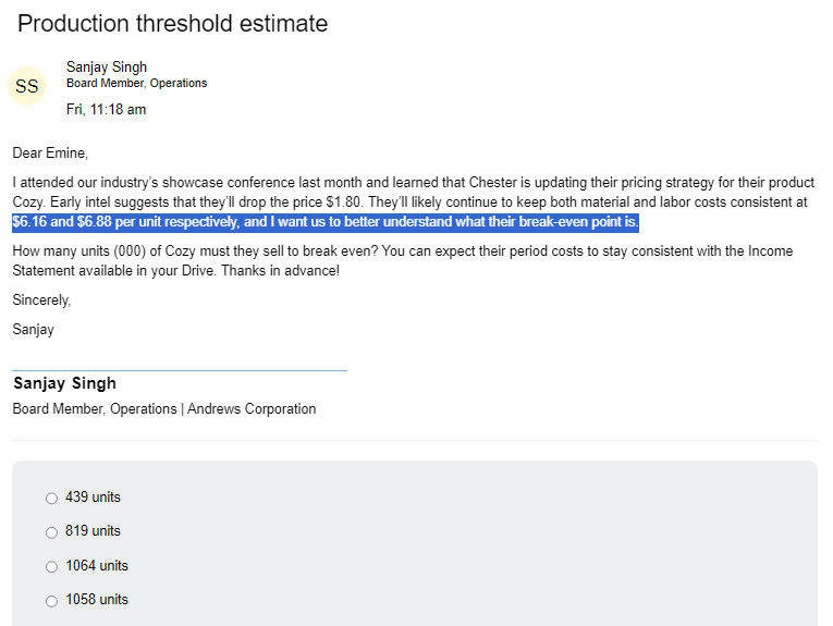 Solved Production threshold estimate Sanjay Singh Board | Chegg.com