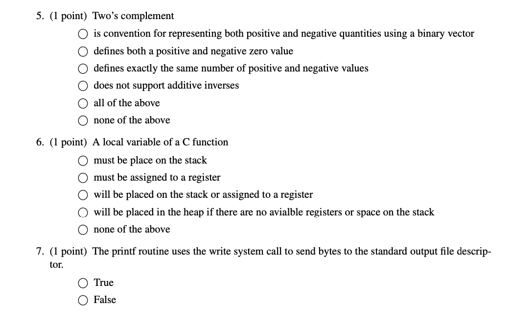Solved 5. (1 point) Two's complement is convention for | Chegg.com