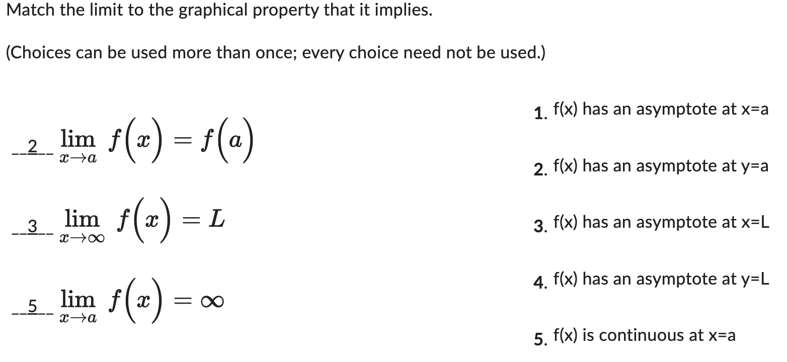 Solved Match the limit to the graphical property that it | Chegg.com