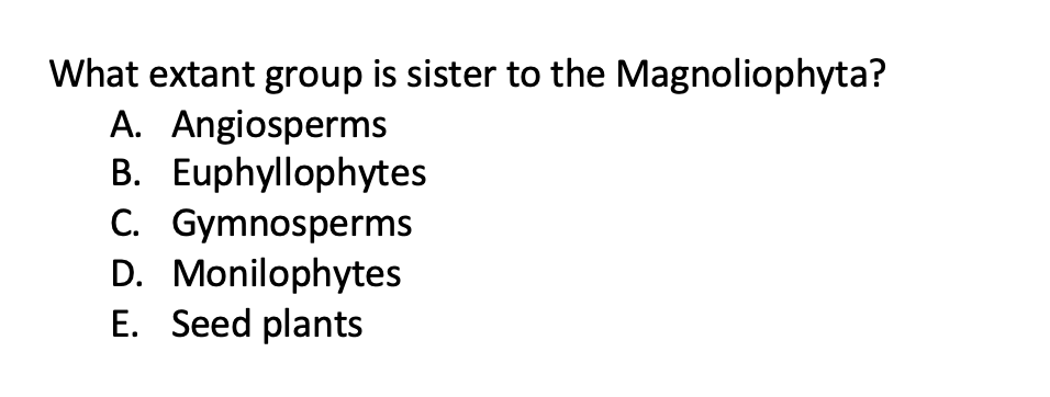 Solved What extant group is sister to the Magnoliophyta? A. | Chegg.com