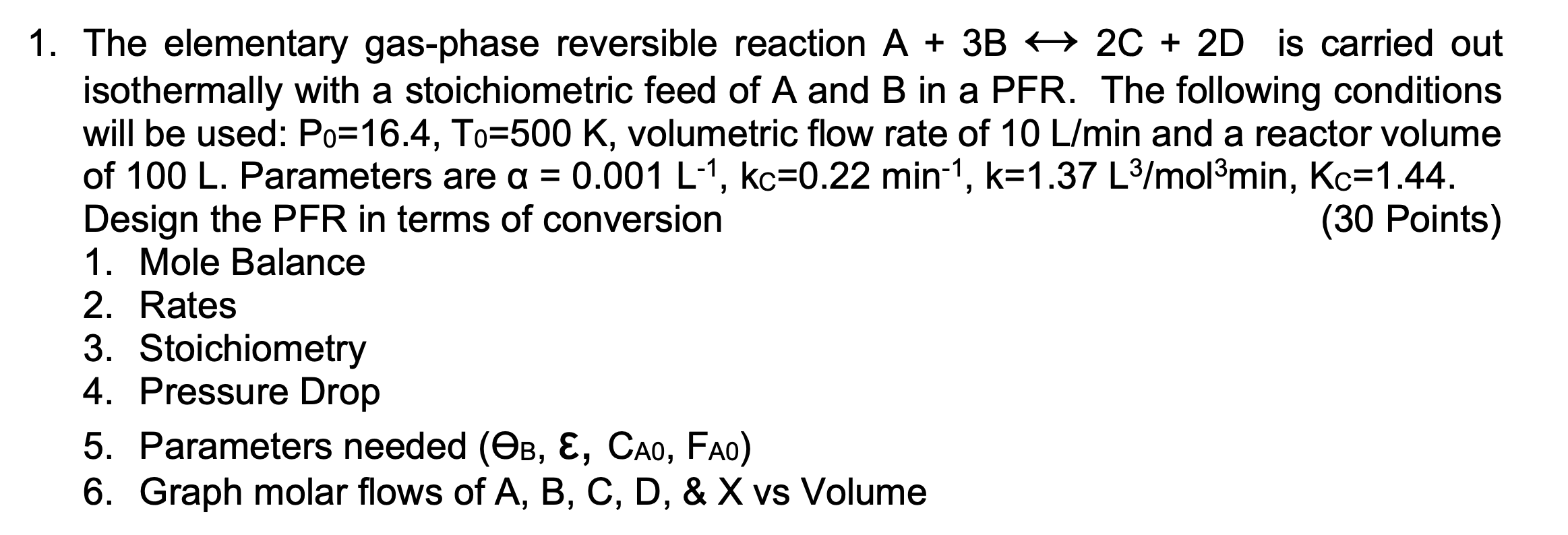 1. The elementary gas-phase reversible reaction A + | Chegg.com