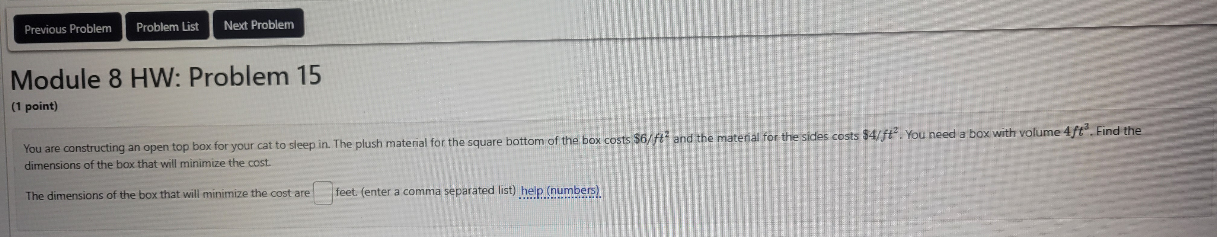 Solved by an EXPERT Module 8 ﻿HW: Problem 15(1 ﻿point) ﻿dimensions of the | Chegg.com