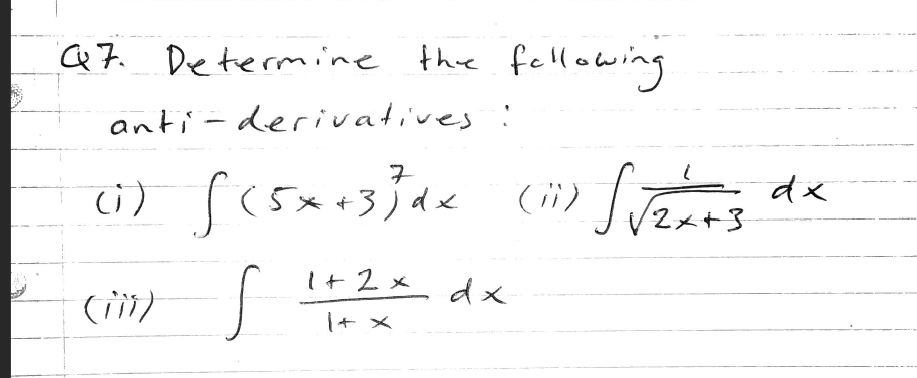 Solved I ∫ 5x 3 7dx Ii ∫2x 31dx Iii ∫1 X1 2xdx