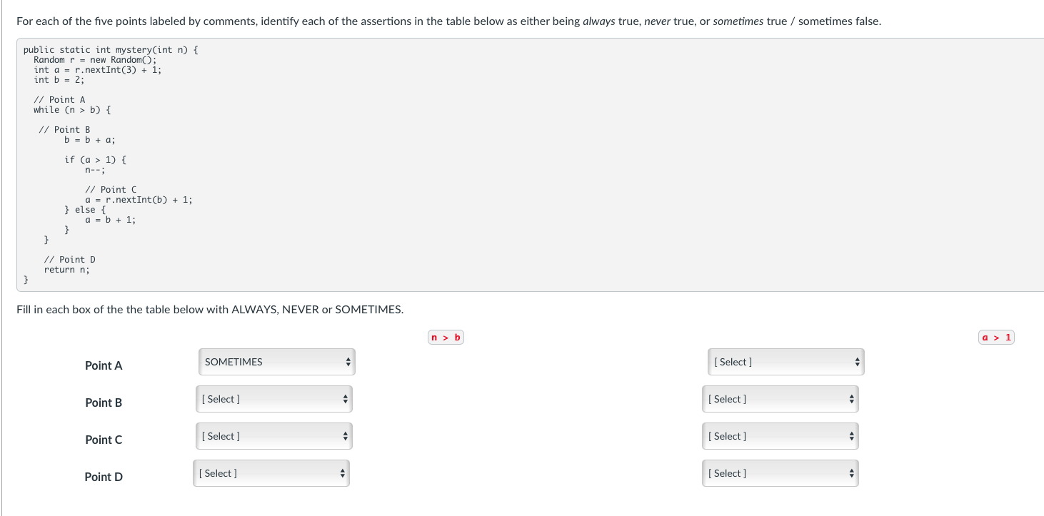 Solved For each of the five points labeled by comments, | Chegg.com