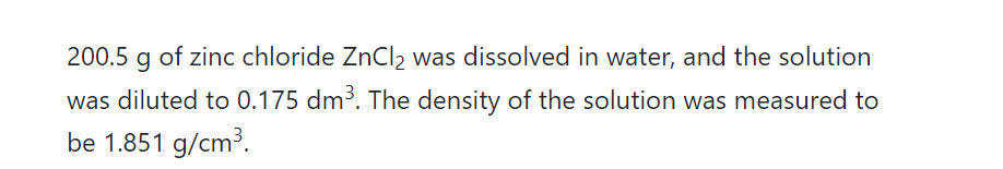 Solved 200.5 g of zinc chloride ZnCl2 was dissolved in | Chegg.com