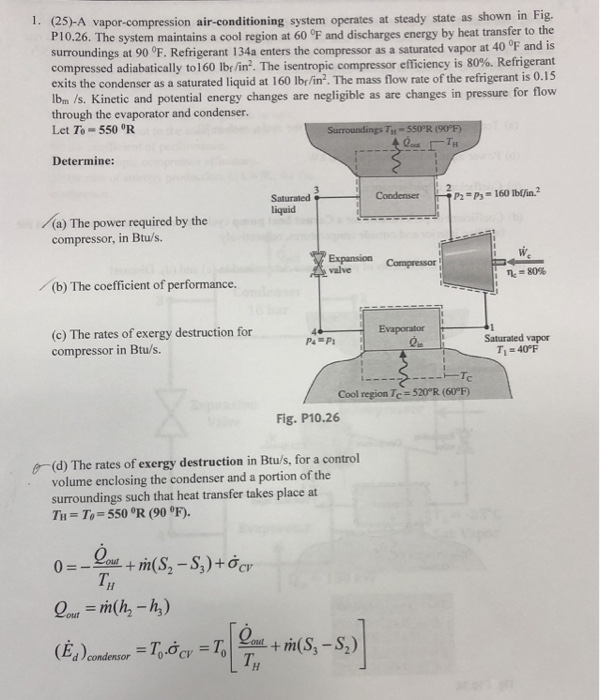 Solved 1. (25)-A vapor-compression air-conditioning system | Chegg.com