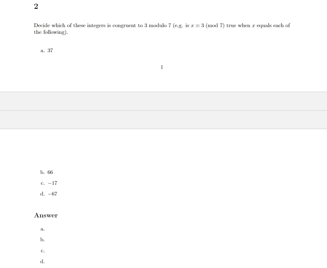 Solved 2Decide which of these integers is congruent to 3 | Chegg.com