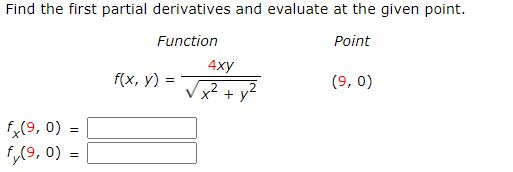 Solved Find the first partial derivatives and evaluate at | Chegg.com