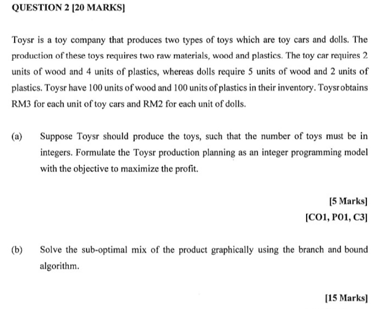 Solved helpQUESTION 2 [20 ﻿MARKS]Toysr is a toy company that | Chegg.com