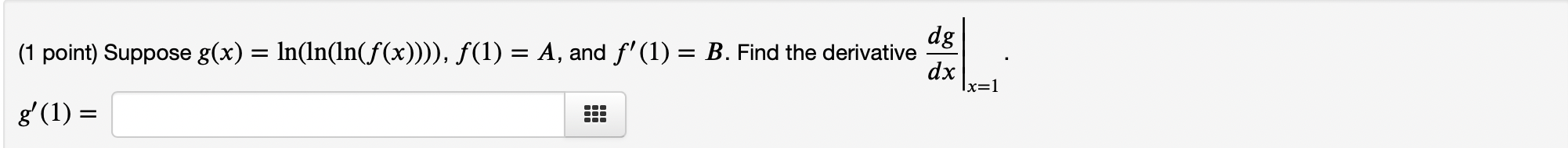 Solved (1 point) Suppose f(x)=ex3+5x+7. Find the derivative | Chegg.com