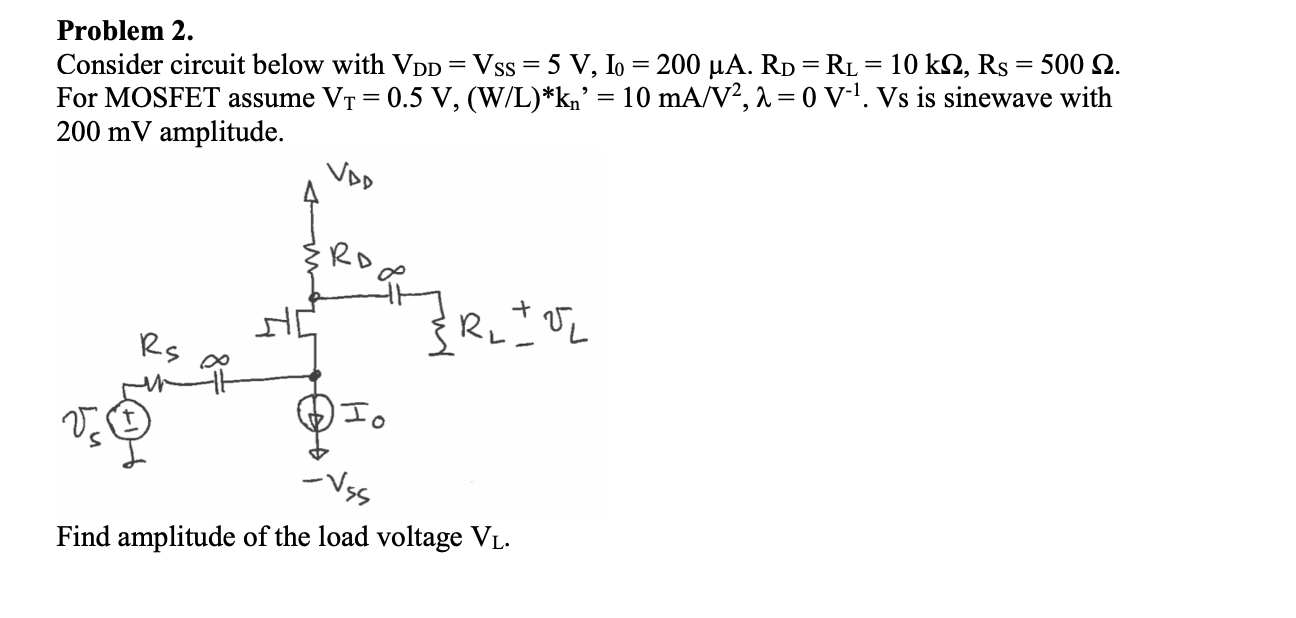 Solved Problem 2. Consider circuit below with VDD = Vss = 5 | Chegg.com