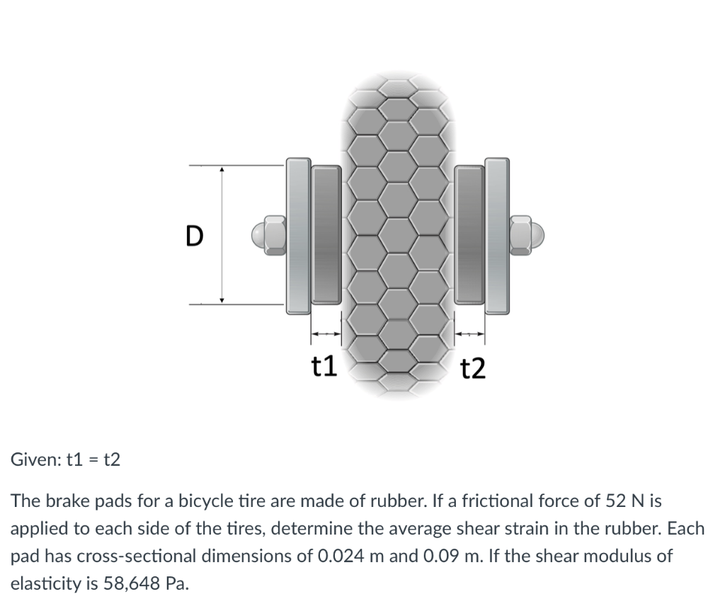 Solved Given: t1=t2 The brake pads for a bicycle tire are | Chegg.com