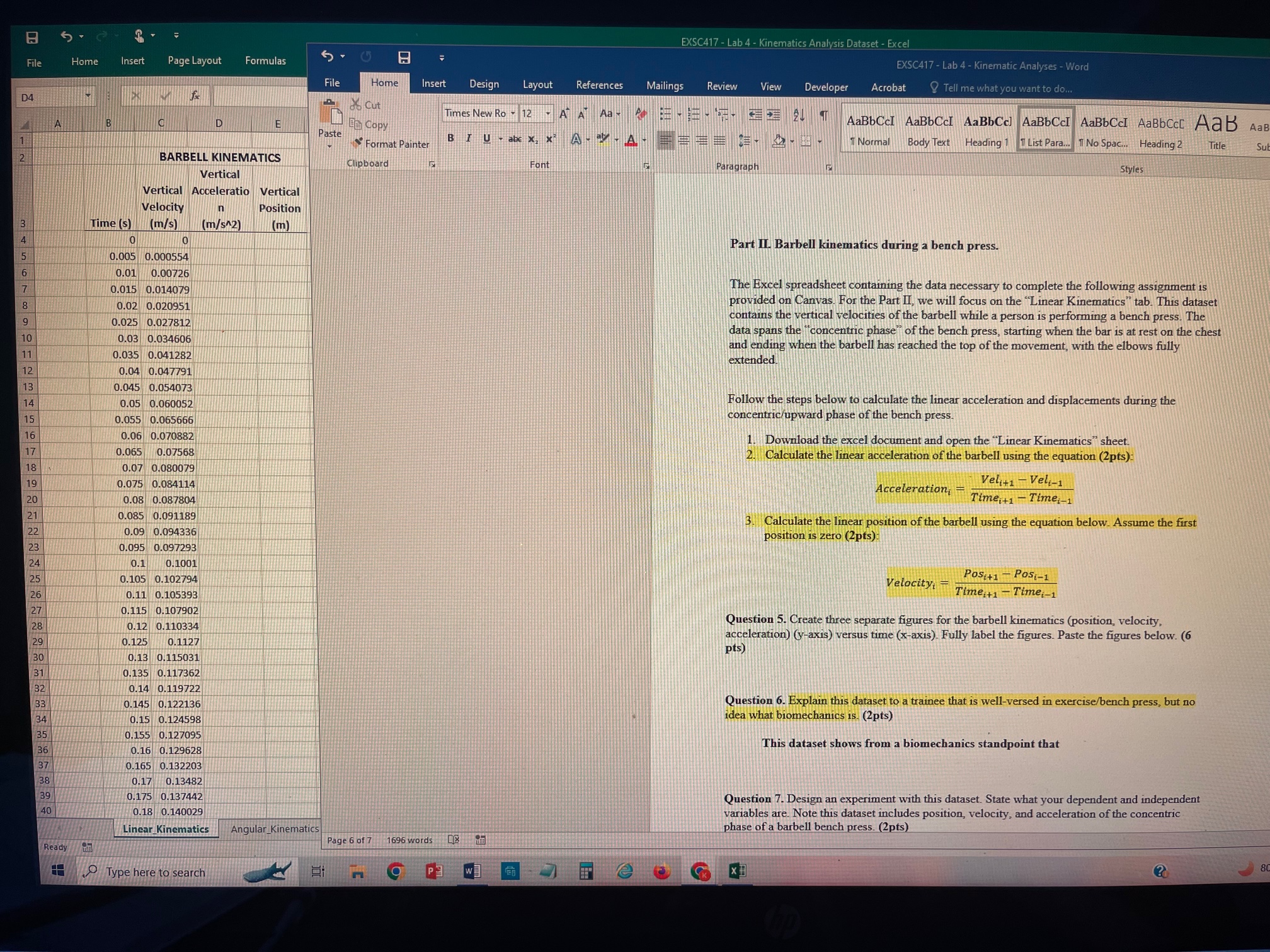 Solved Part II. Barbell kinematics during a bench press. The | Chegg.com