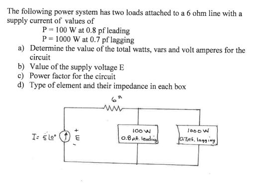 Solved The following power system has two loads attached to | Chegg.com