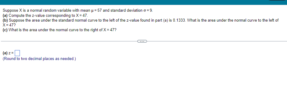 Solved Suppose x ﻿is a normal random variable with mean μ=57 | Chegg.com