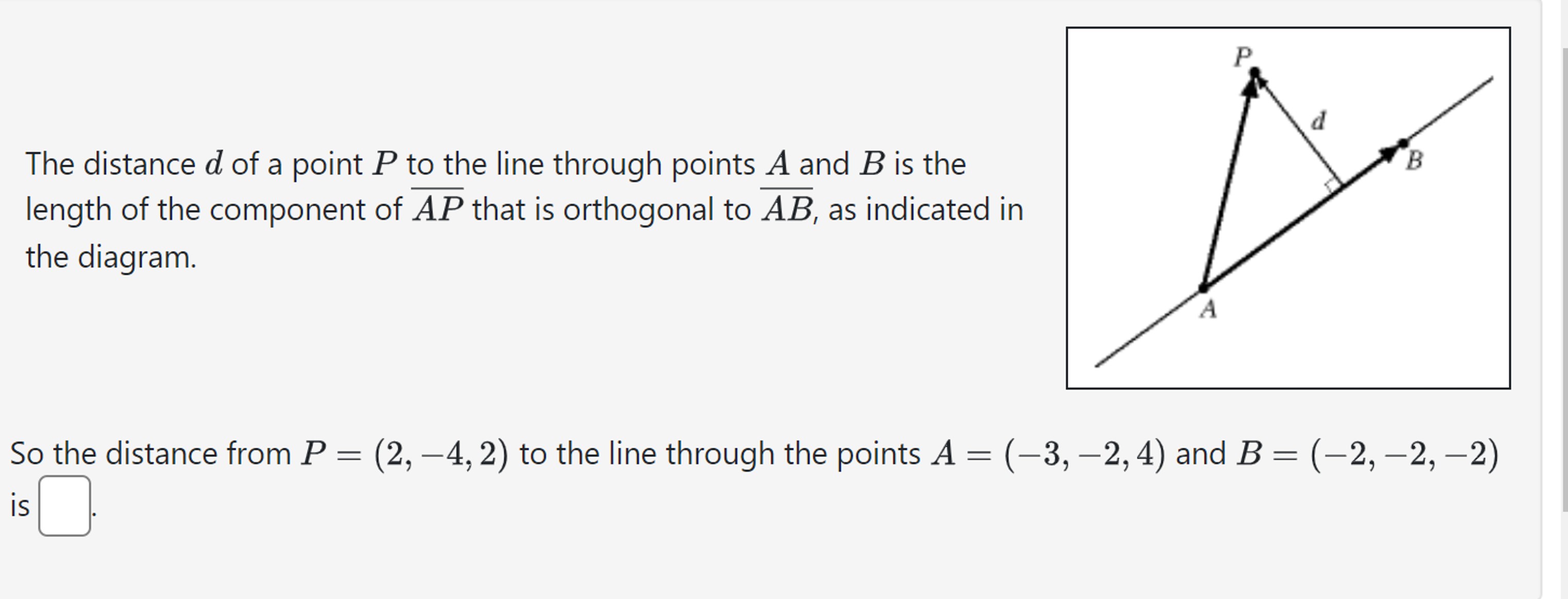 Solved The distance d ﻿of a point P ﻿to the line through | Chegg.com