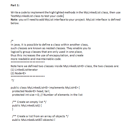 Part 1: Write a code to implement the highlighted | Chegg.com